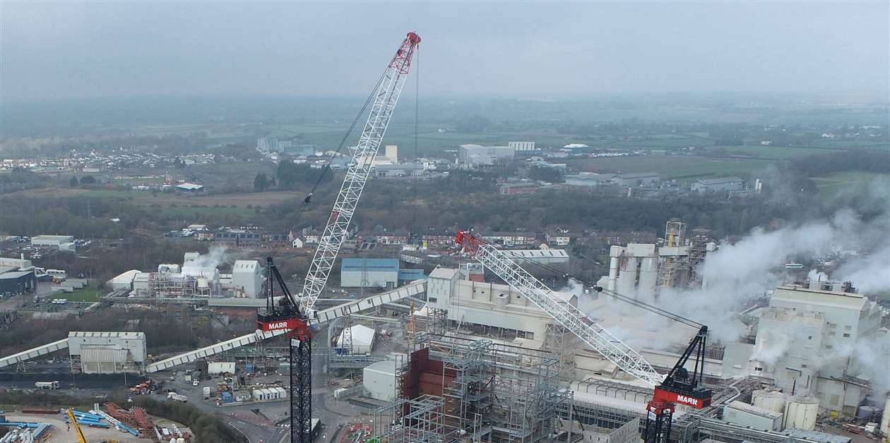 Giant Marr tower cranes in energy plant construction - KHL Group